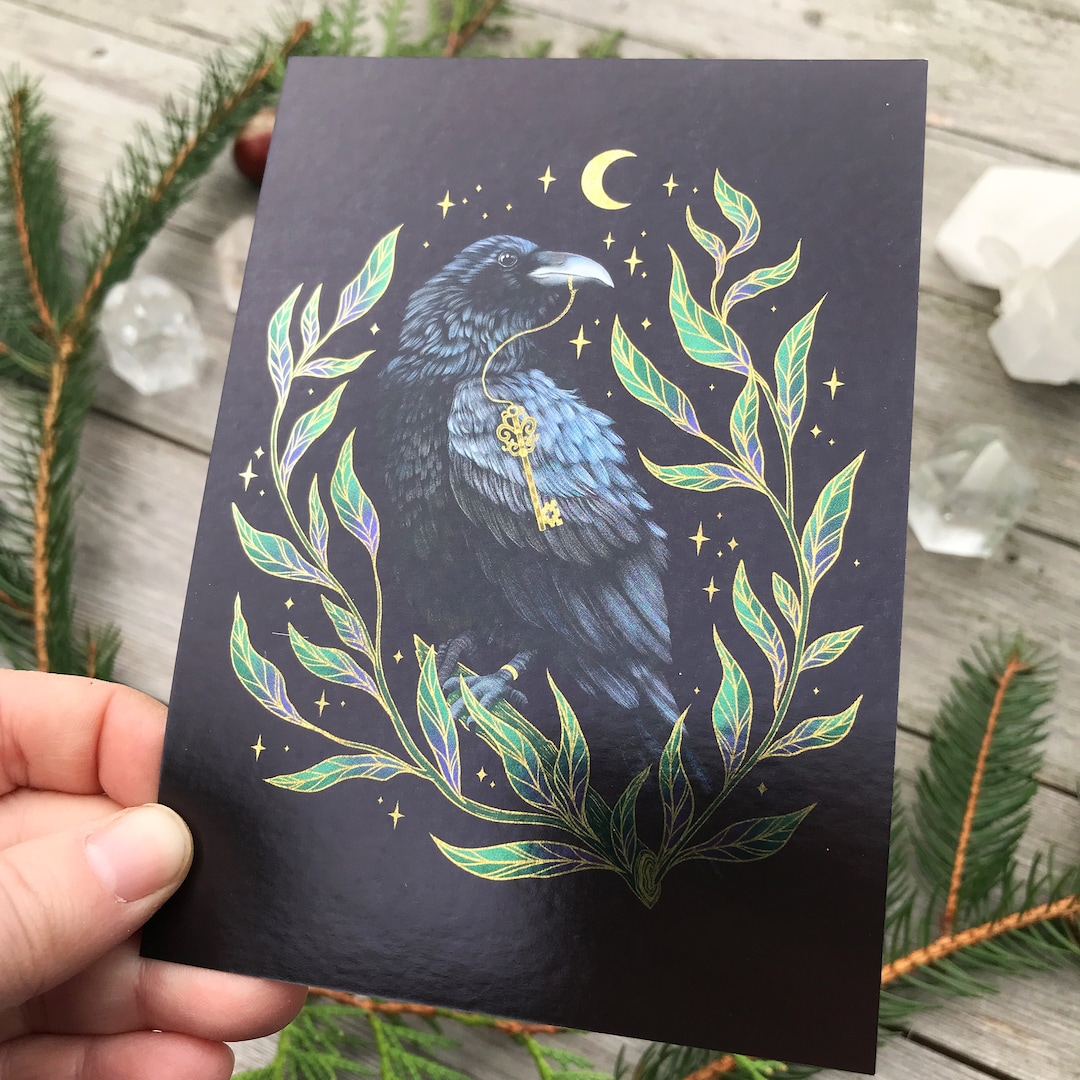 Metallic Shimmering Postcard -black Raven- Designed by Pixie Cold - Etsy