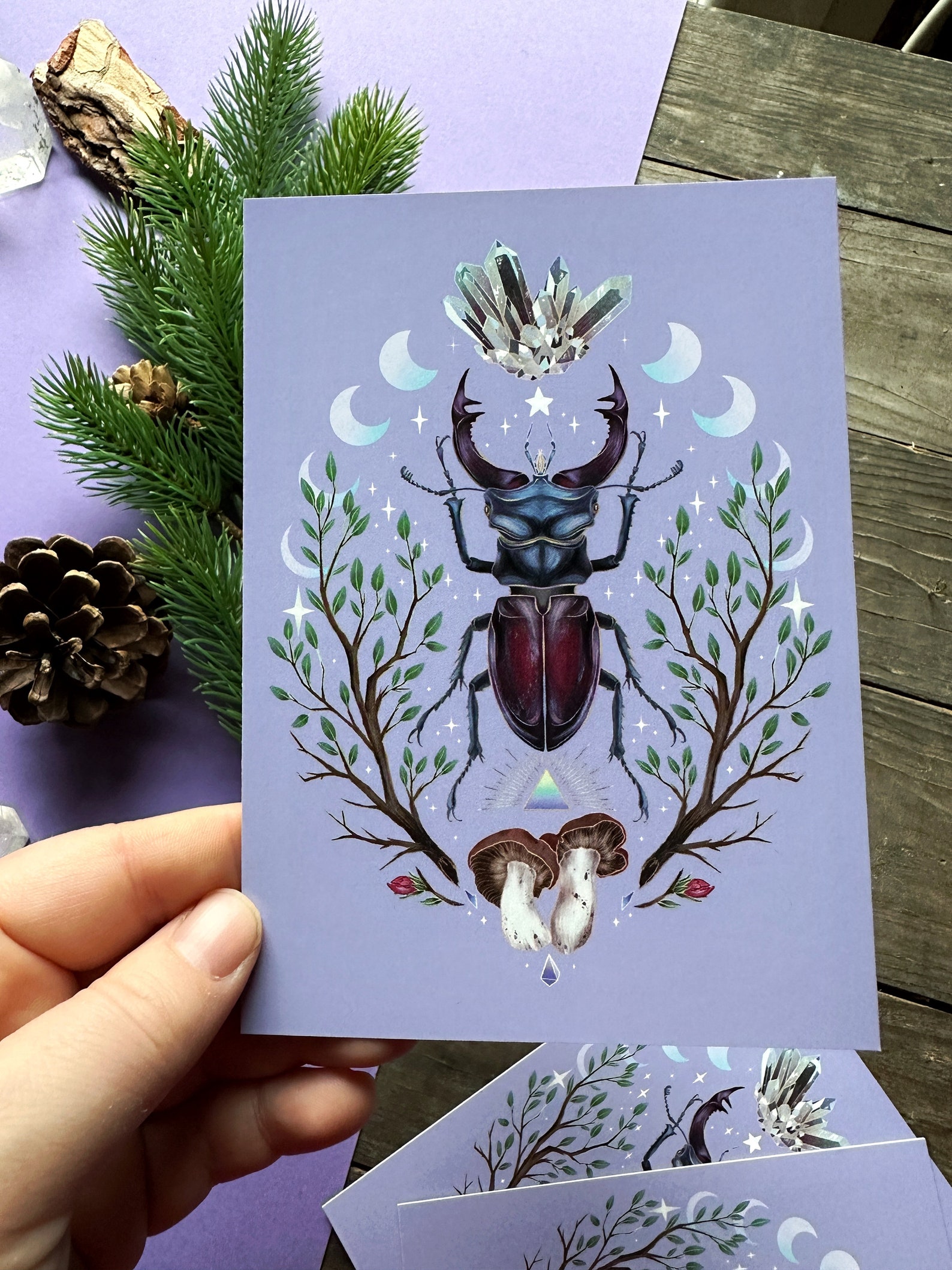 Magical Postcard -stag Beetle- Designed by Pixie Cold - Etsy