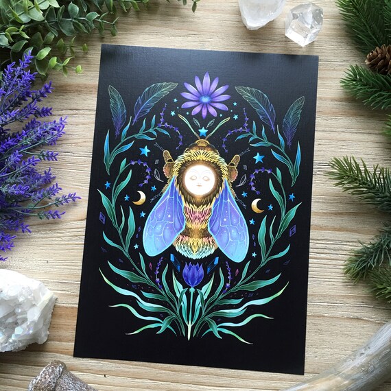 Moon Bee Hand Signed Art Print on Textured High Quality Paper - Etsy