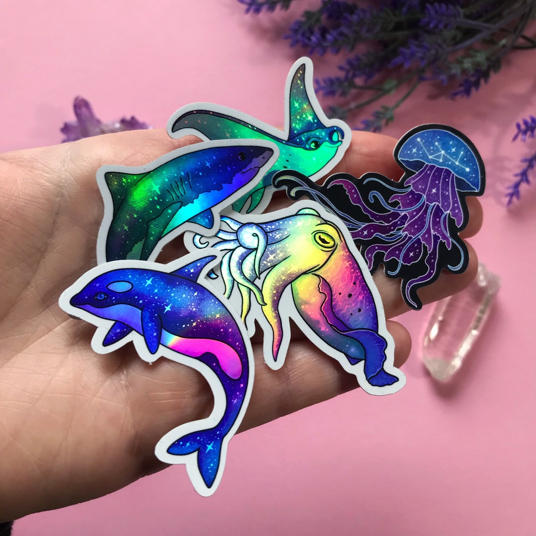Holographic Vinyl Sticker Bundle ocean Collection Animals - Etsy