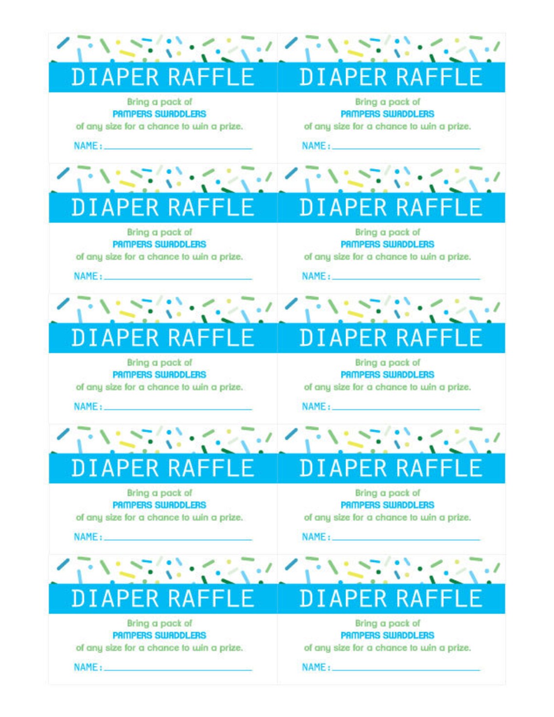 Baby Shower Sprinkle PAMPERS Diaper Raffle Instant Download Printable ...