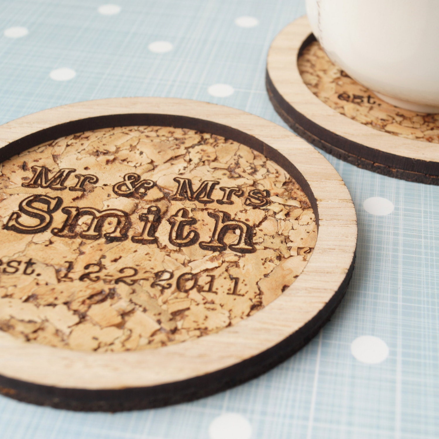 Personalized Wood and Cork Coasters Rustic Coasters Drink | Etsy