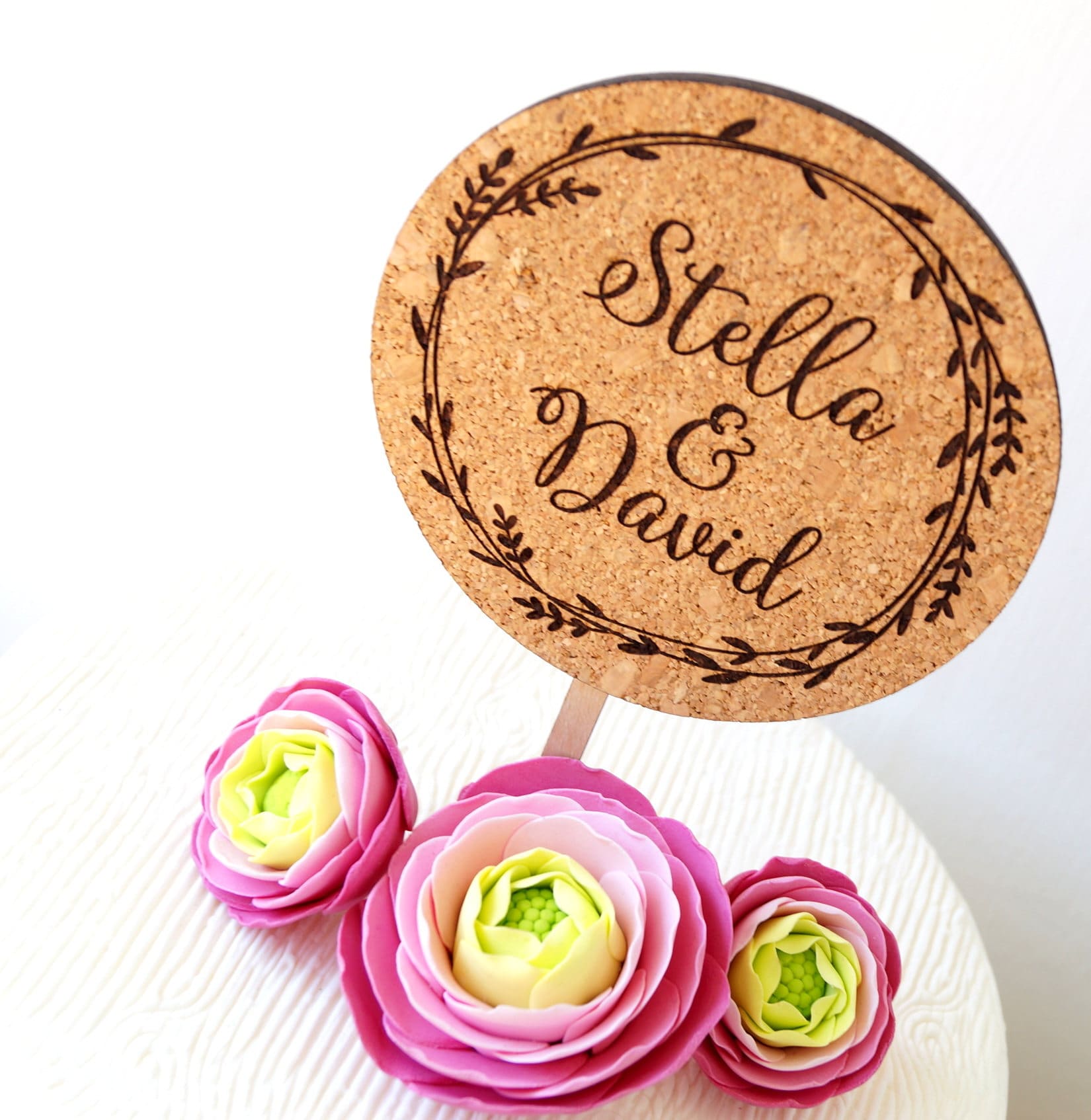 Wedding Cake Topper, Rustic Cake Topper, Cork Cake Topper, Personalized ...