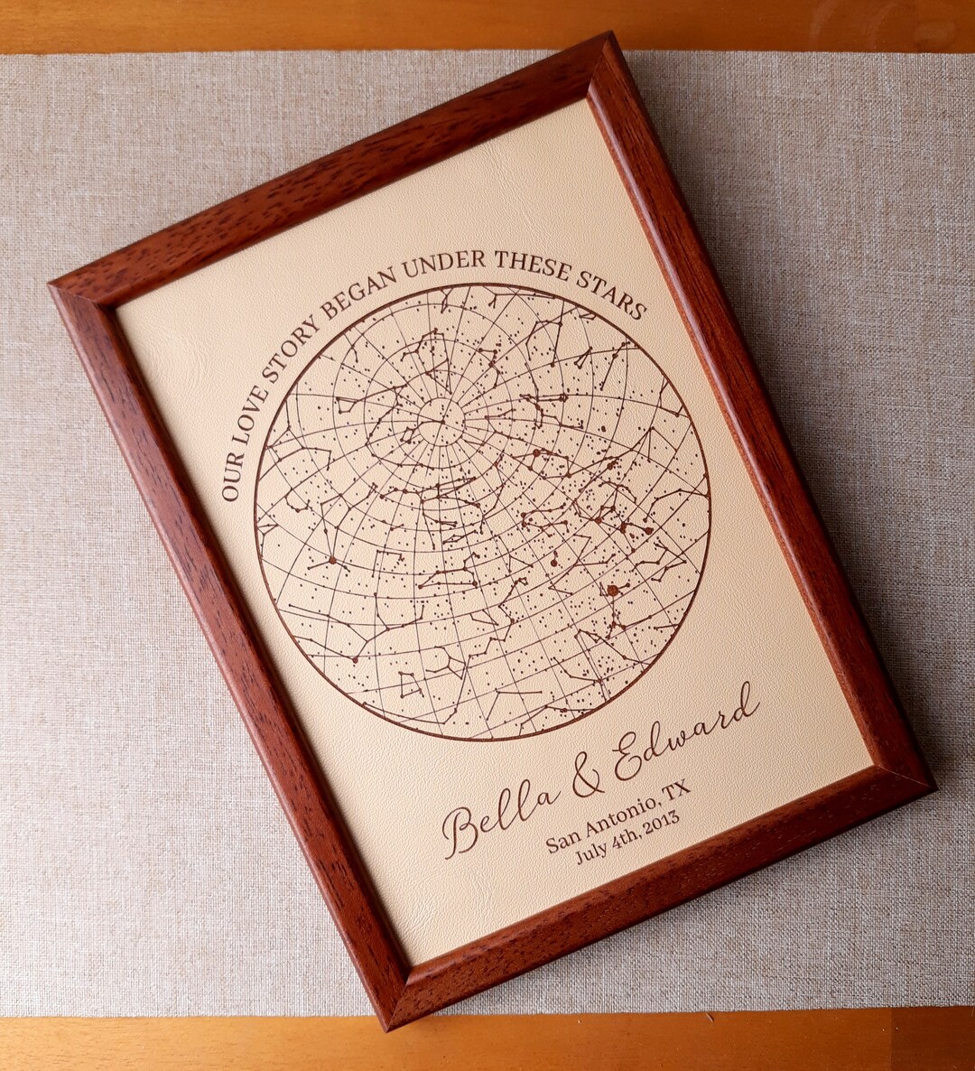 Leather Engraved Custom Star Map, Personalized Night Sky Star Map ...