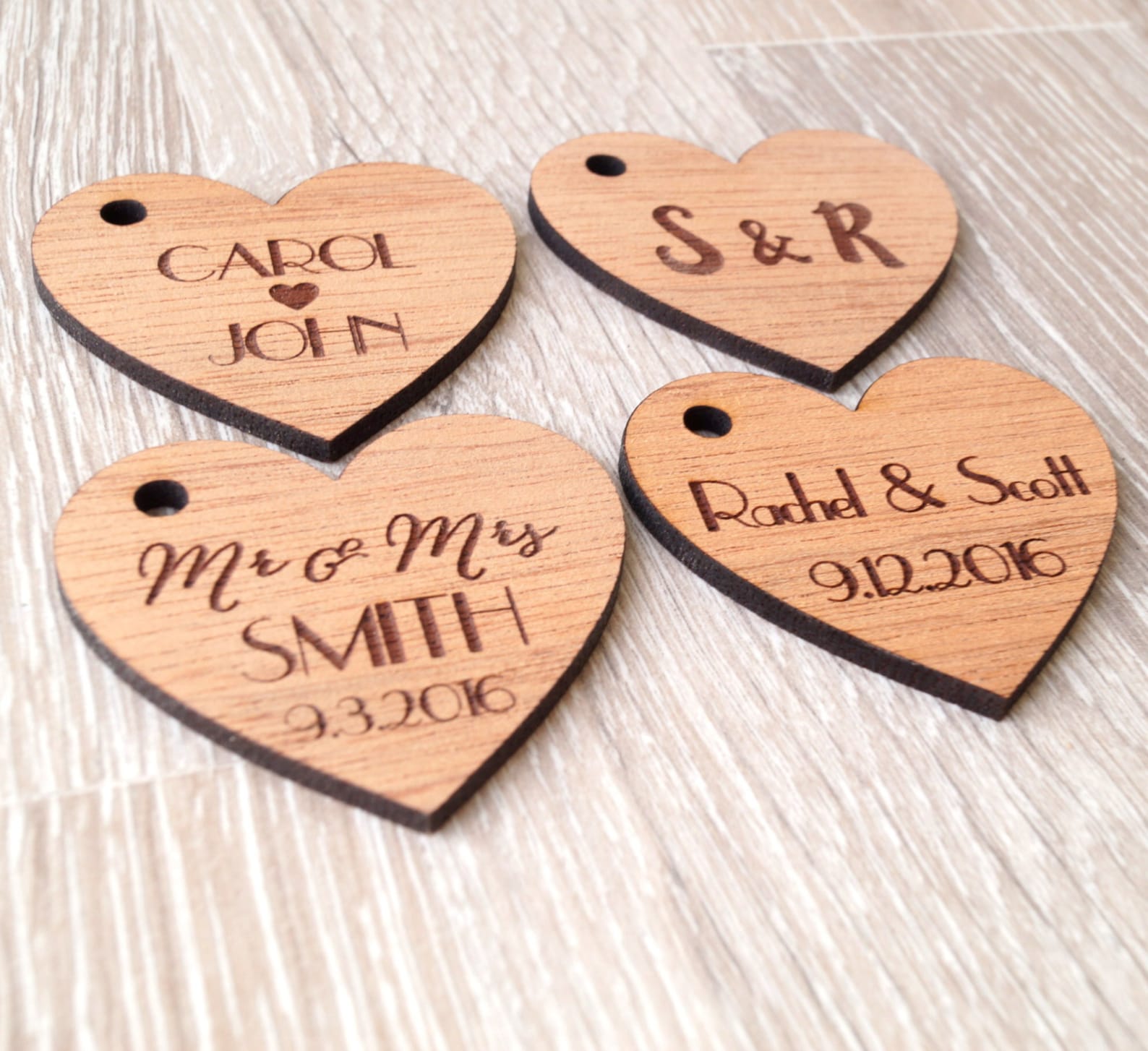 Personalized Wedding Favor Tags, Wooden Heart Tags, Rustic Wedding ...