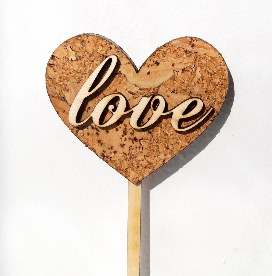 Rustic Cake Topper, Love Wedding Cake Topper, Cork and Wood Love Heart ...