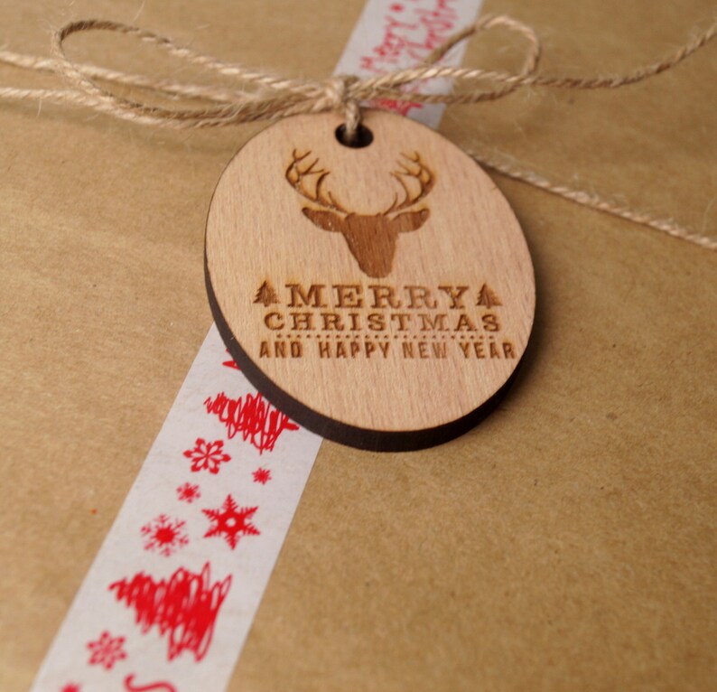 Merry Christmas Gift Tags, Reindeer Gift Tags, Wooden Gift Tags, Rustic ...