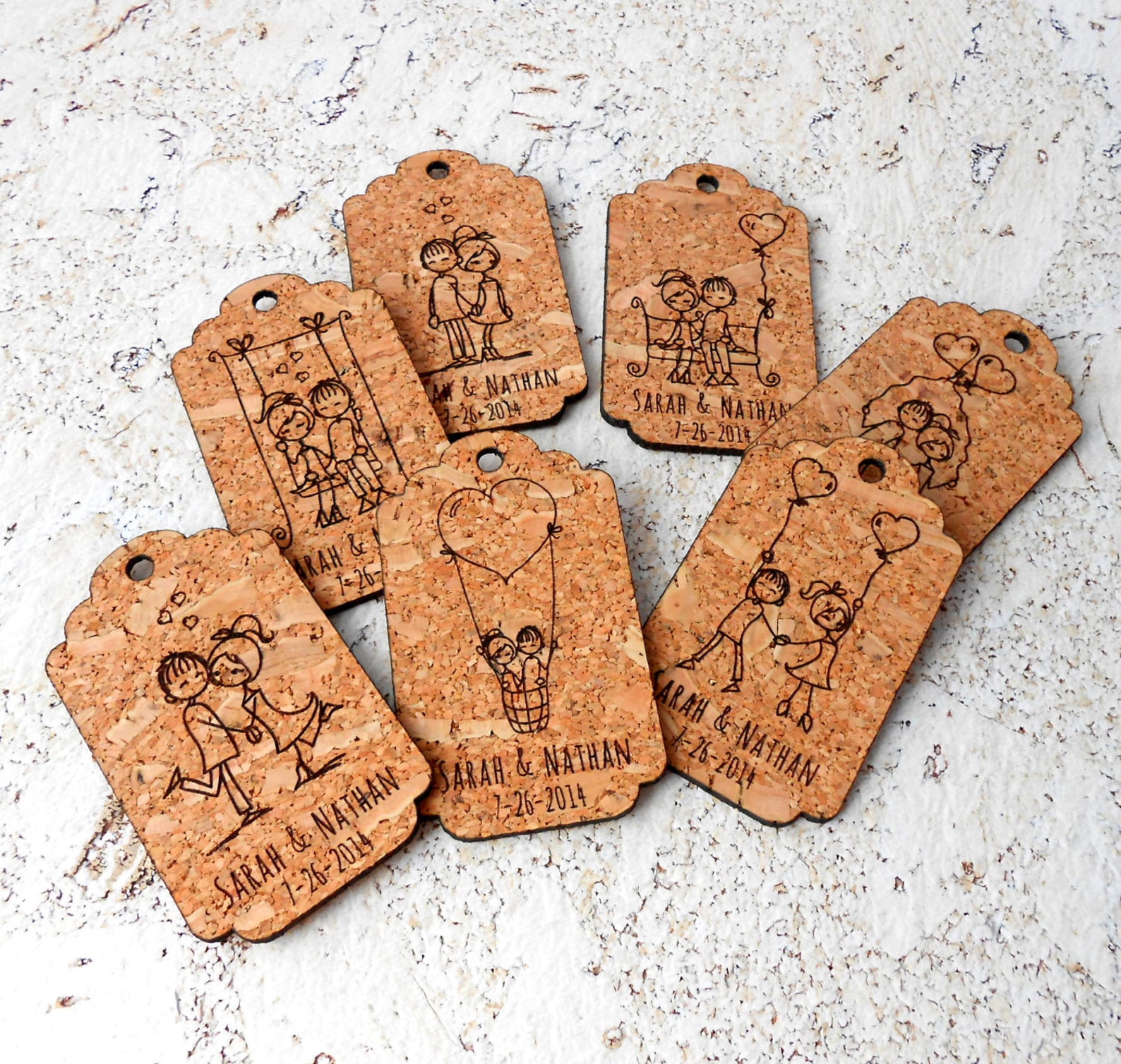 Personalized Wedding Favor Tags, Custom Engraved Cork Tags, Rustic ...