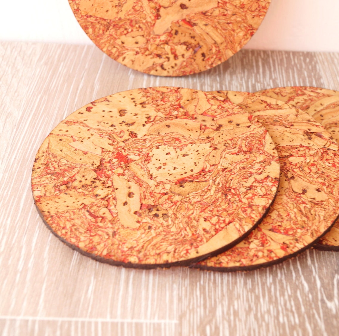 Cork Coasters, Rustic Wood and Cork Coasters, Round Trivets, Wedding or ...