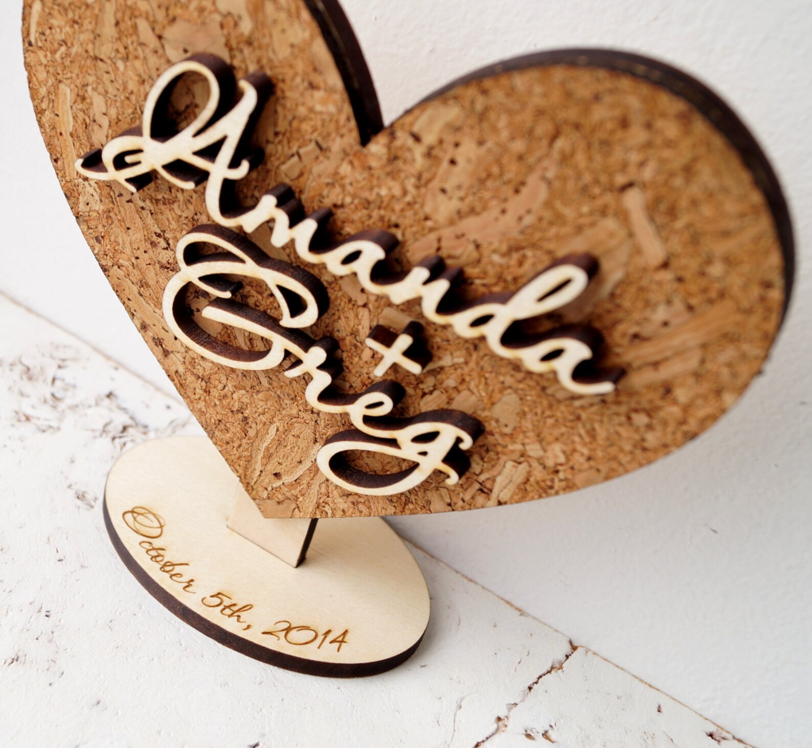 Rustic Wedding Heart Decoration, Personalized Cake Topper or Wedding ...