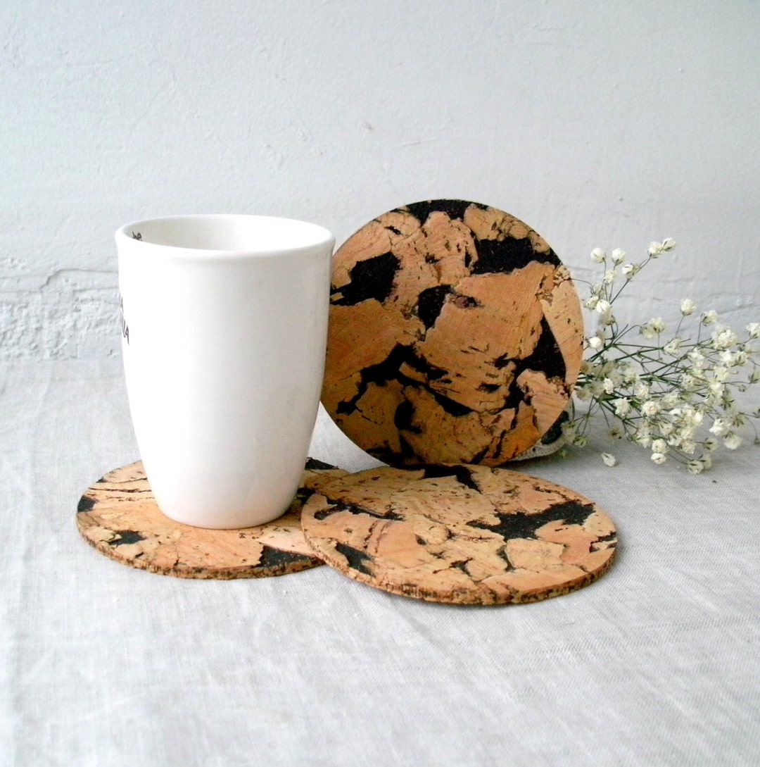 Wooden Cork Coasters, Rustic Wooden Coasters Set of 4, Round Trivets ...
