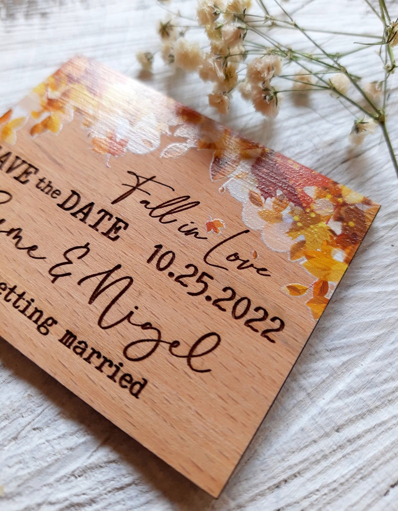 Save the Dates With Autumn Design, Save the Date Magnets, Rustic Wooden ...