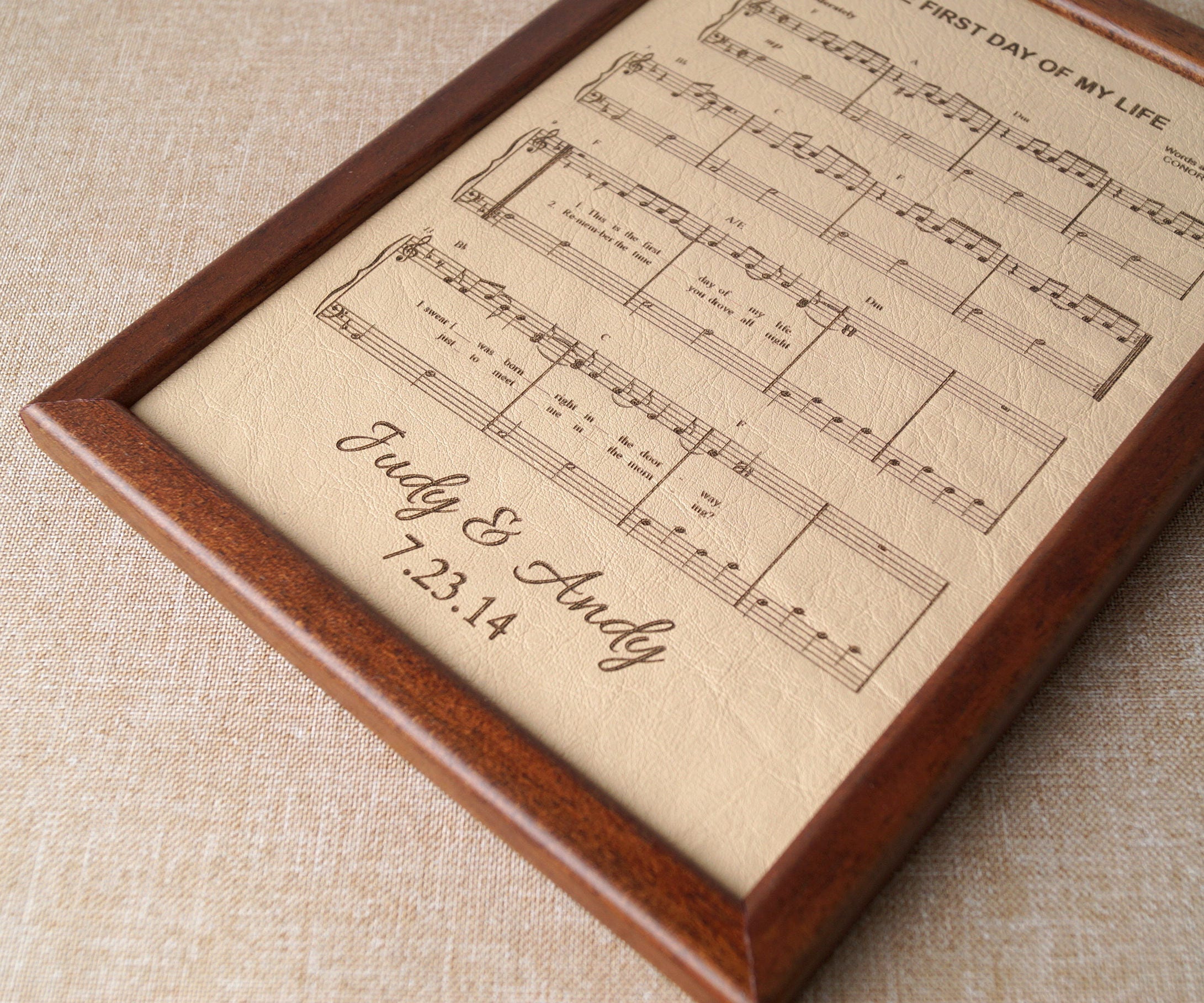 Leather engraved music sheet personalized framed music notes | Etsy