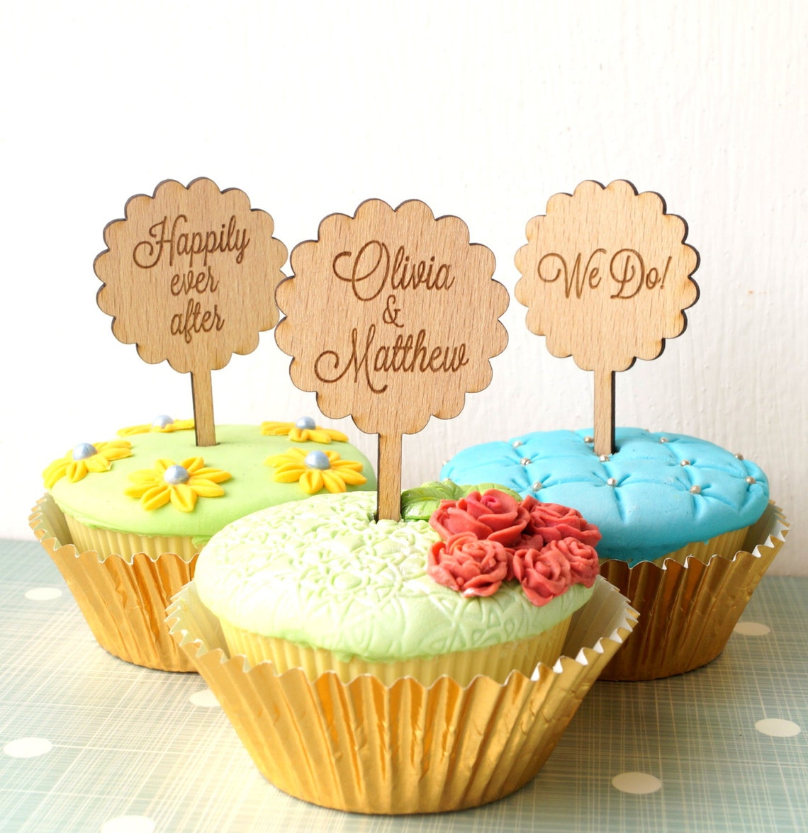 Cupcake Toppers Set, Cupcake Picks, Personalized Wooden Cupcake Toppers ...