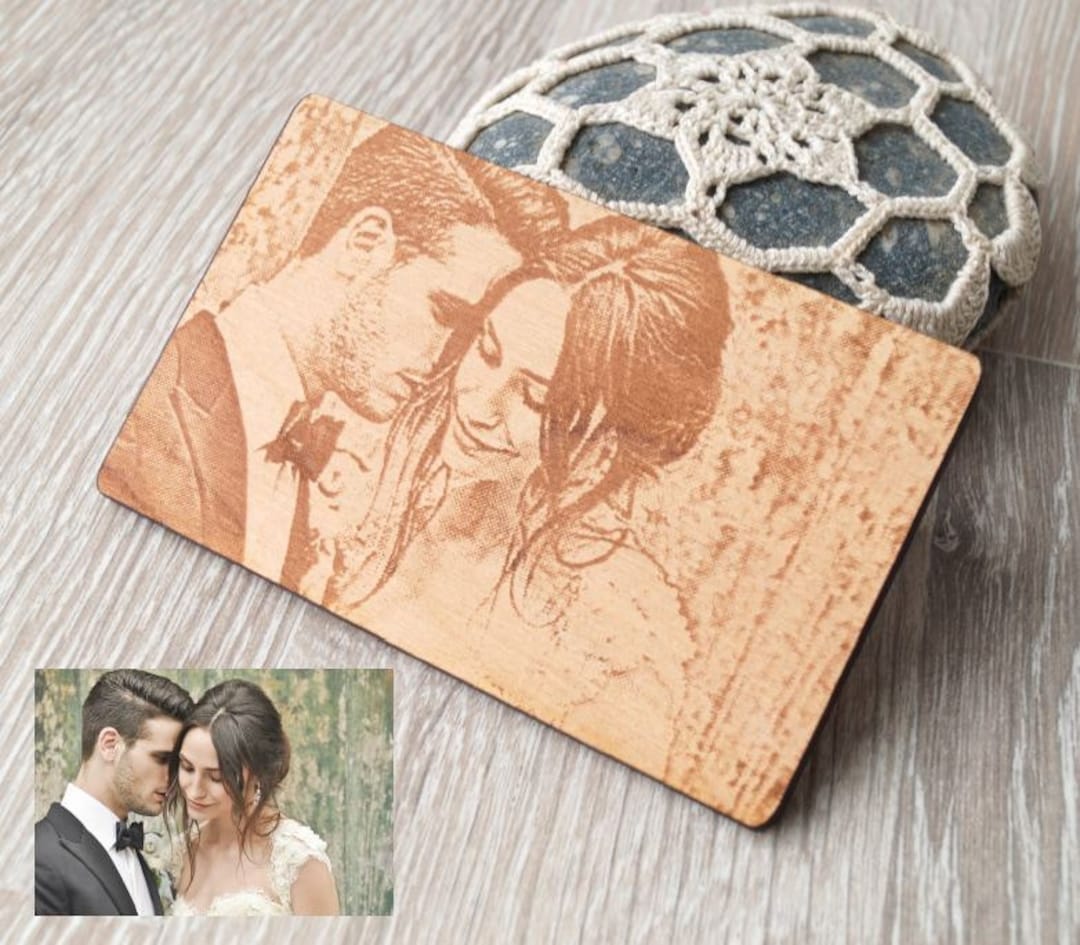 Real Photo Engraving, Wooden Wallet Insert Card, Personalized 5th ...
