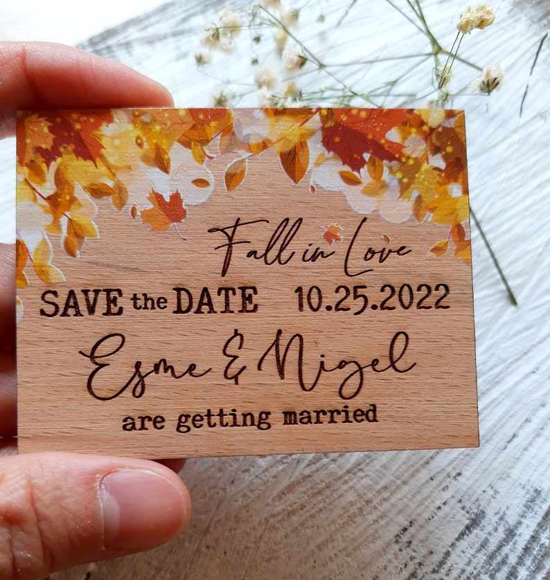 Save the Dates With Autumn Design, Save the Date Magnets, Rustic Wooden ...