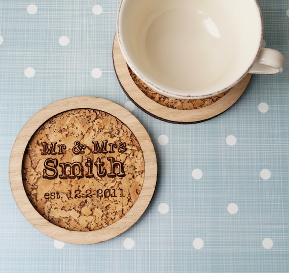 Personalized Wood and Cork Coasters Rustic Coasters Drink | Etsy