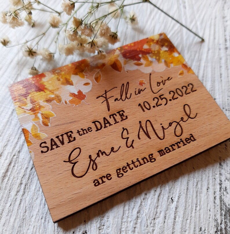 Save the Dates With Autumn Design, Save the Date Magnets, Rustic Wooden ...