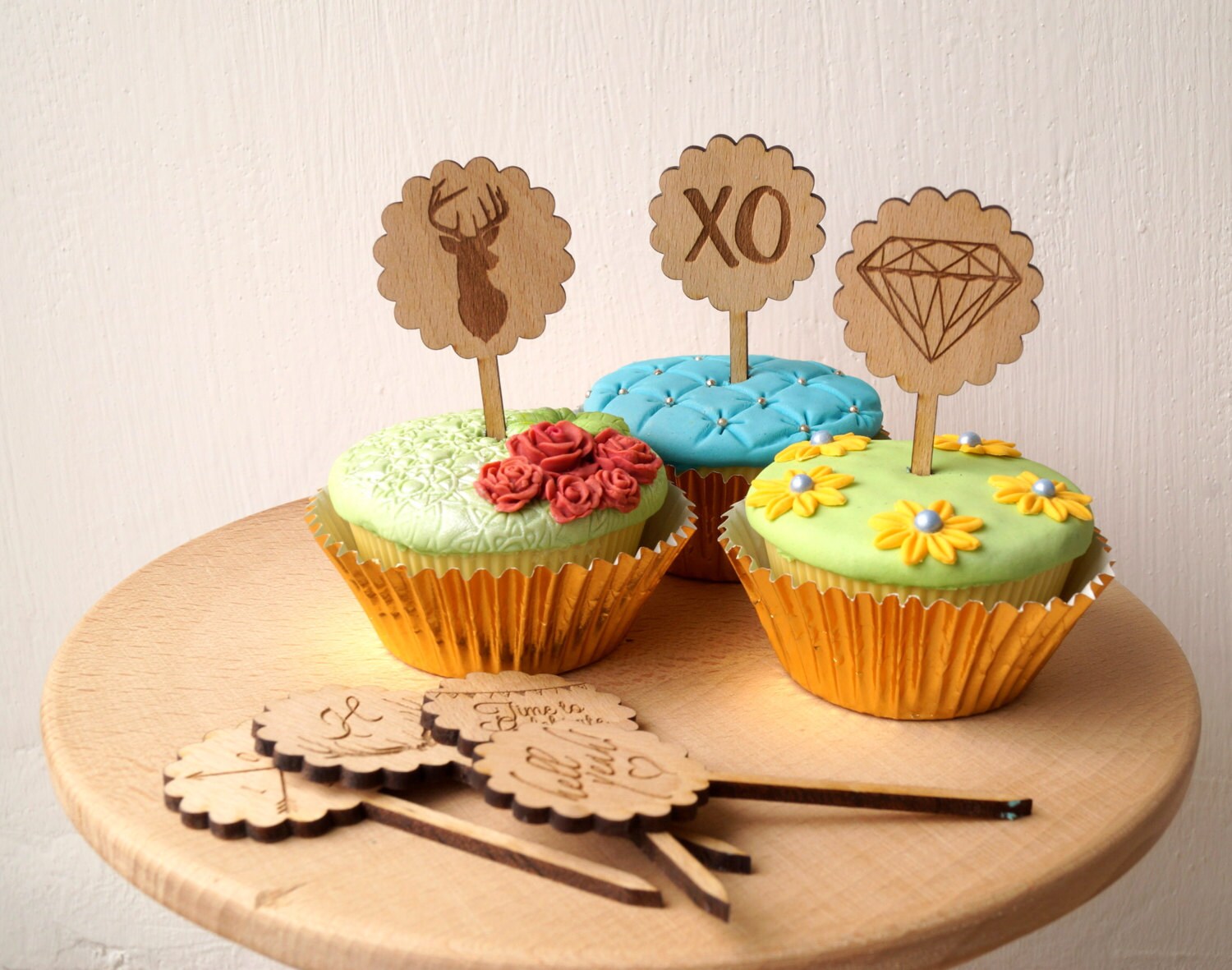 Wedding Cupcake Toppers Rustic Cupcake Toppers Wooden | Etsy