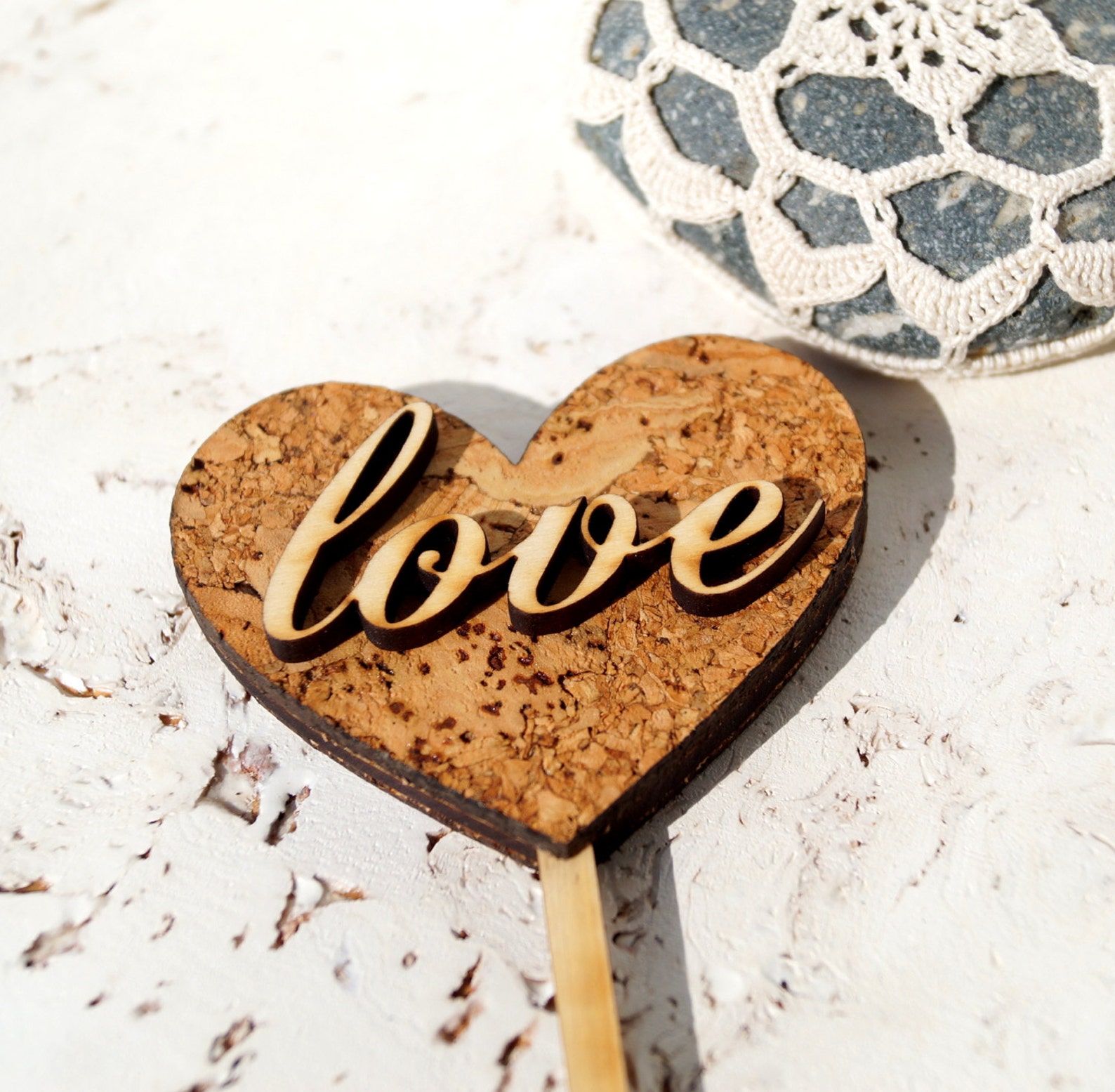 Rustic Cake Topper, Love Wedding Cake Topper, Cork and Wood Love Heart ...