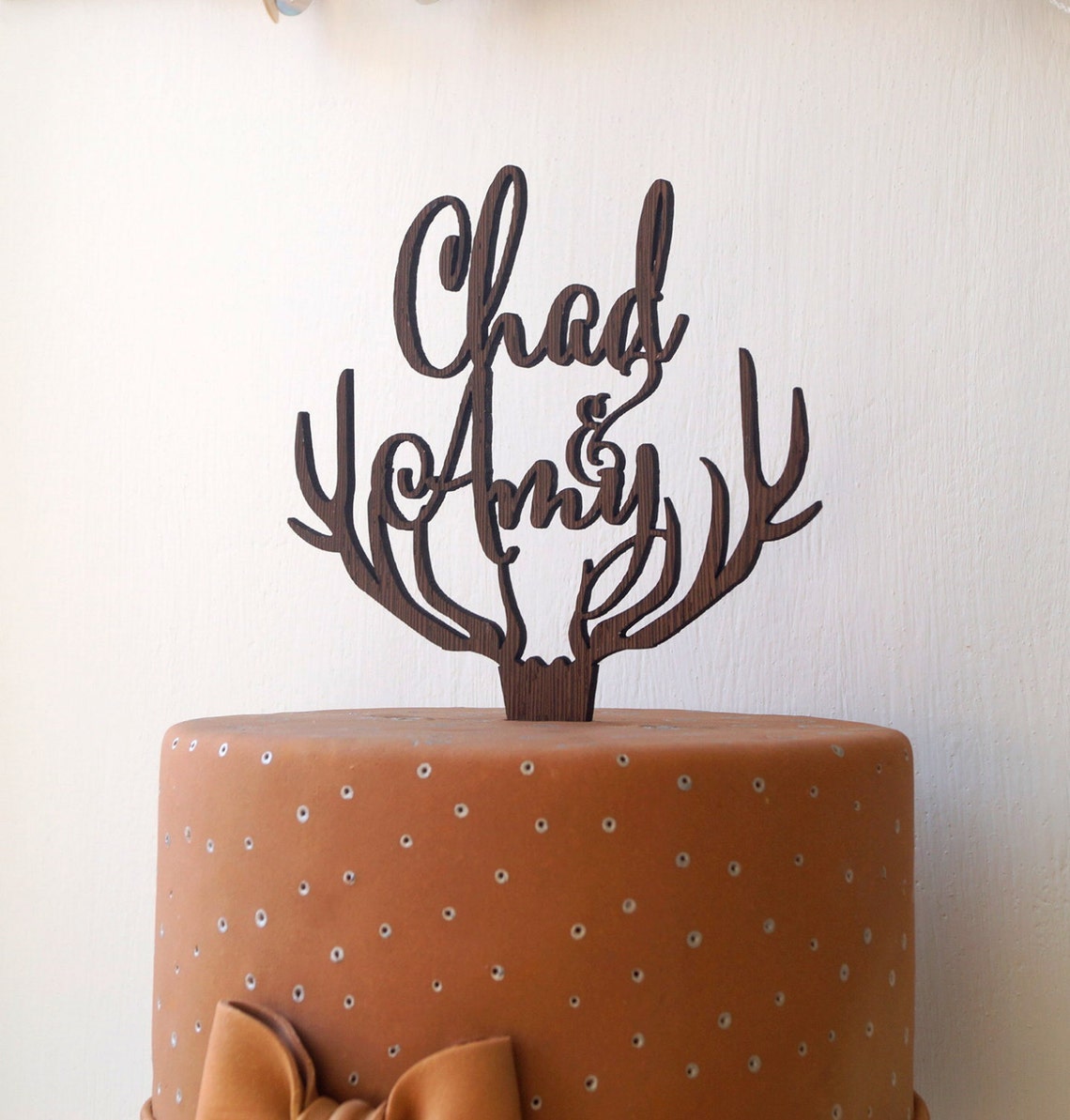 Antlers Cake Topper, Personalized Deer Antler Cake Topper, Wedding Cake ...