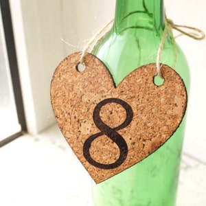 Wedding Table Numbers, Cork Table Numbers, Heart Numbers, Rustic Table ...