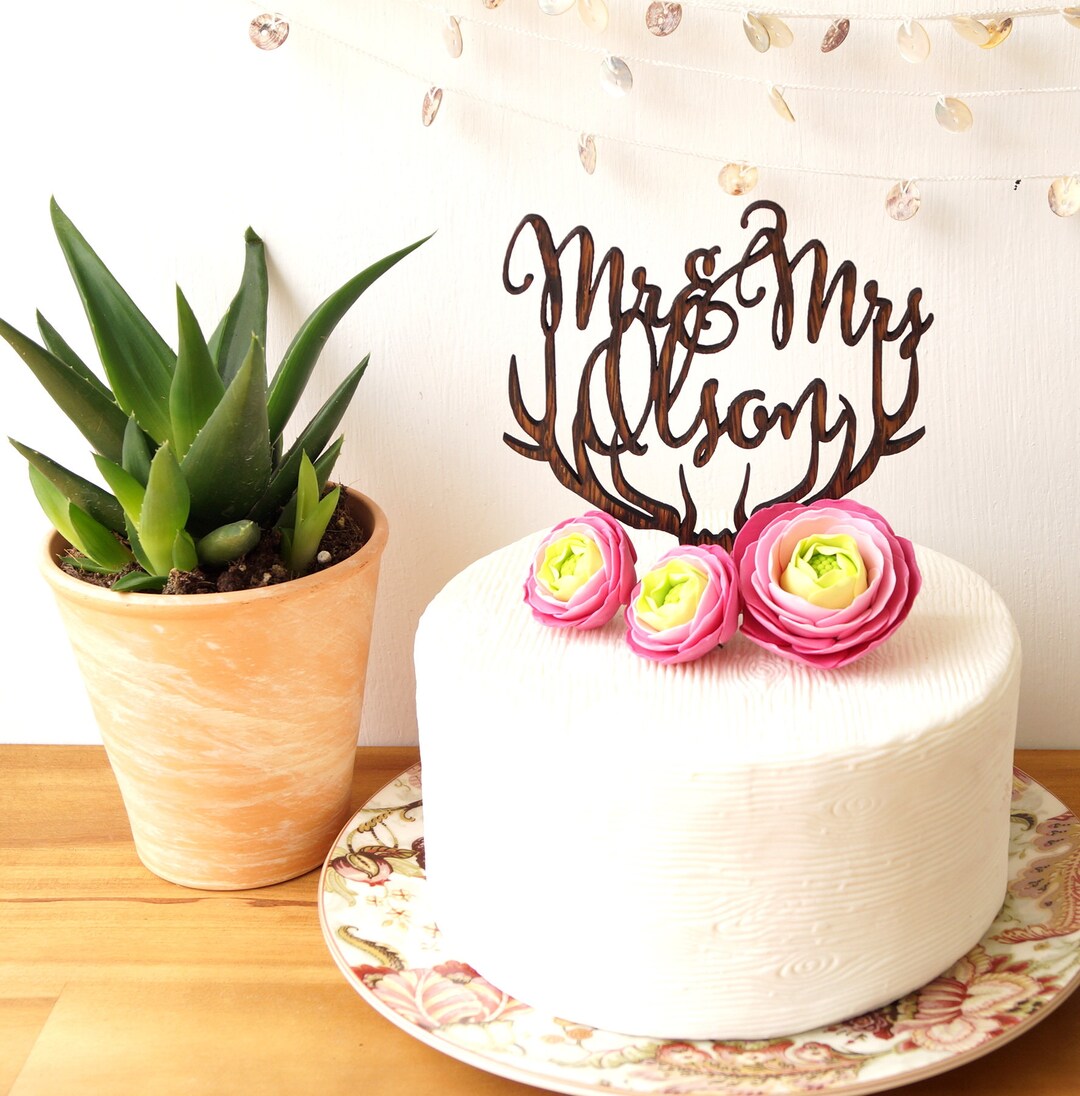 Antlers Cake Topper, Wedding Cake Topper, Mr and Mrs Cake Topper ...