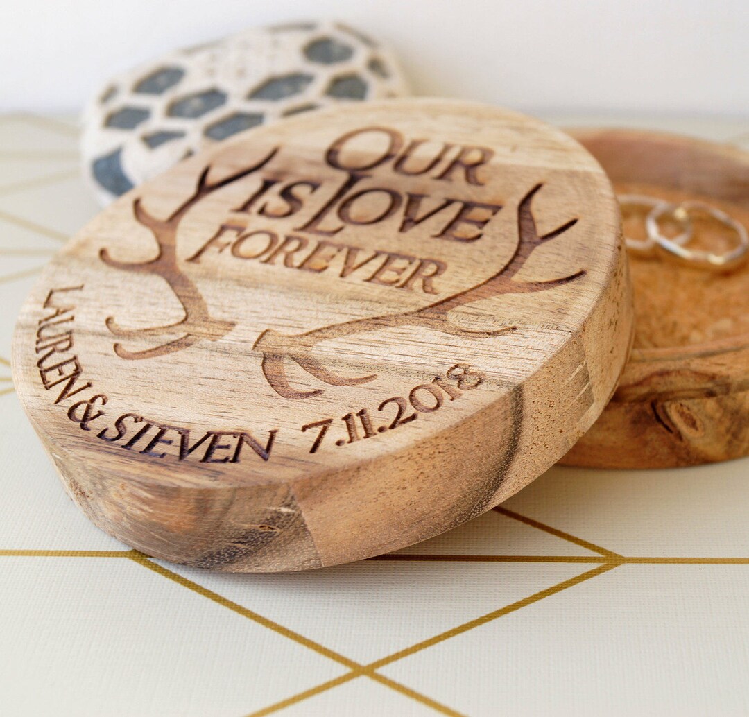 Rustic Wedding Ring Box, Wooden Ring Box, Ring Bearer Box, Deer Antlers ...