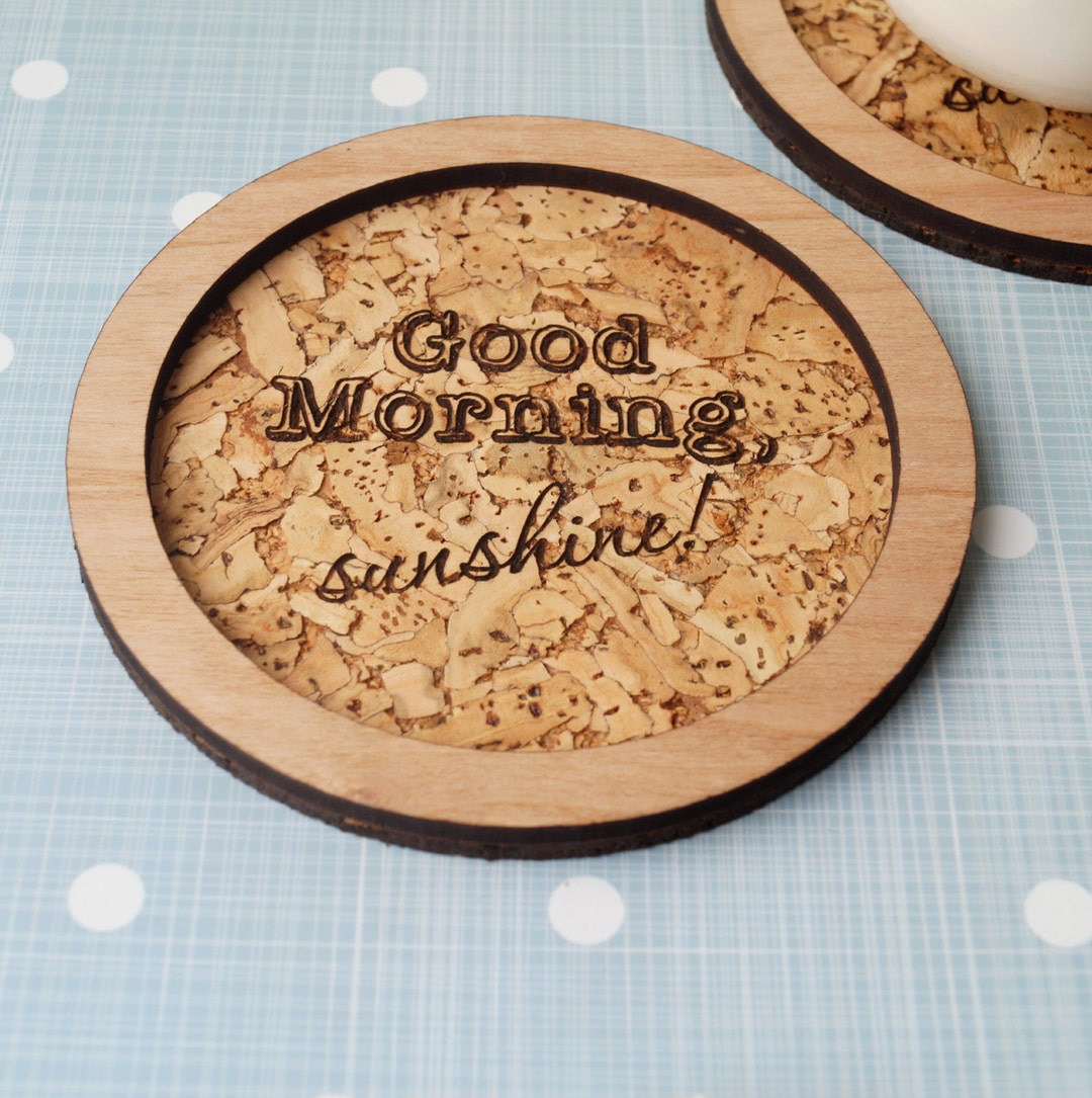 Wood and Cork Coasters, Rustic Drink Coasters, Engraved Coffee Coasters ...