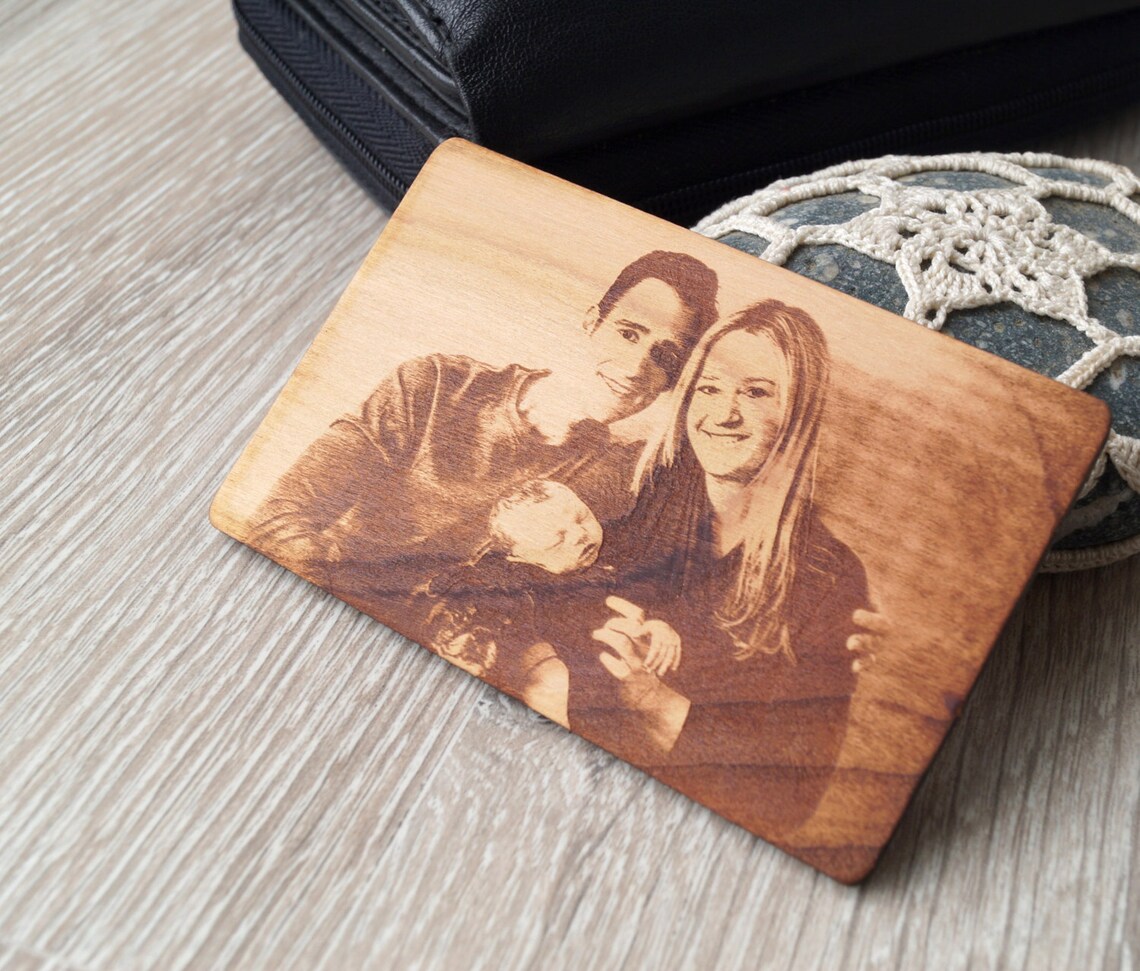 Wooden Wallet Insert Card With Real Picture Engraving, Personalized 5th ...