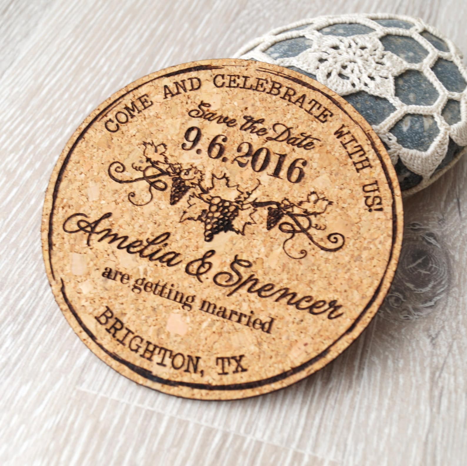 Cork Save the Dates, Rustic Save the Date Coasters or Magnets, Vineyard ...
