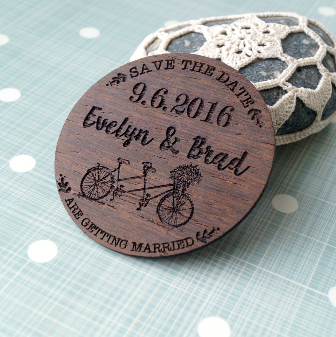 Wedding Magnet, Tandem Bycicle Design, Wood Save the Date Magnets ...