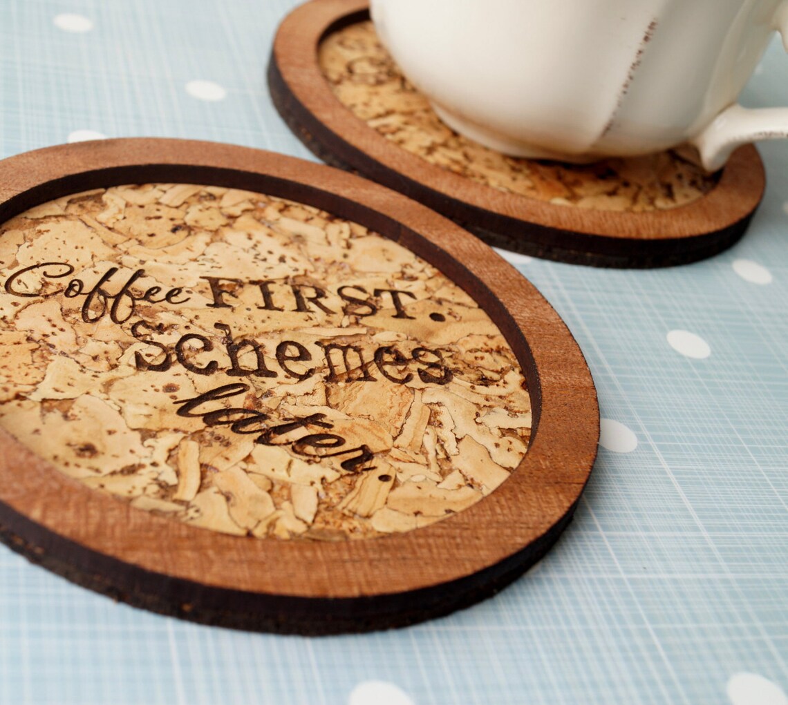 Cork Coasters Rustic Cork and Wood Drink Coasters Engraved - Etsy