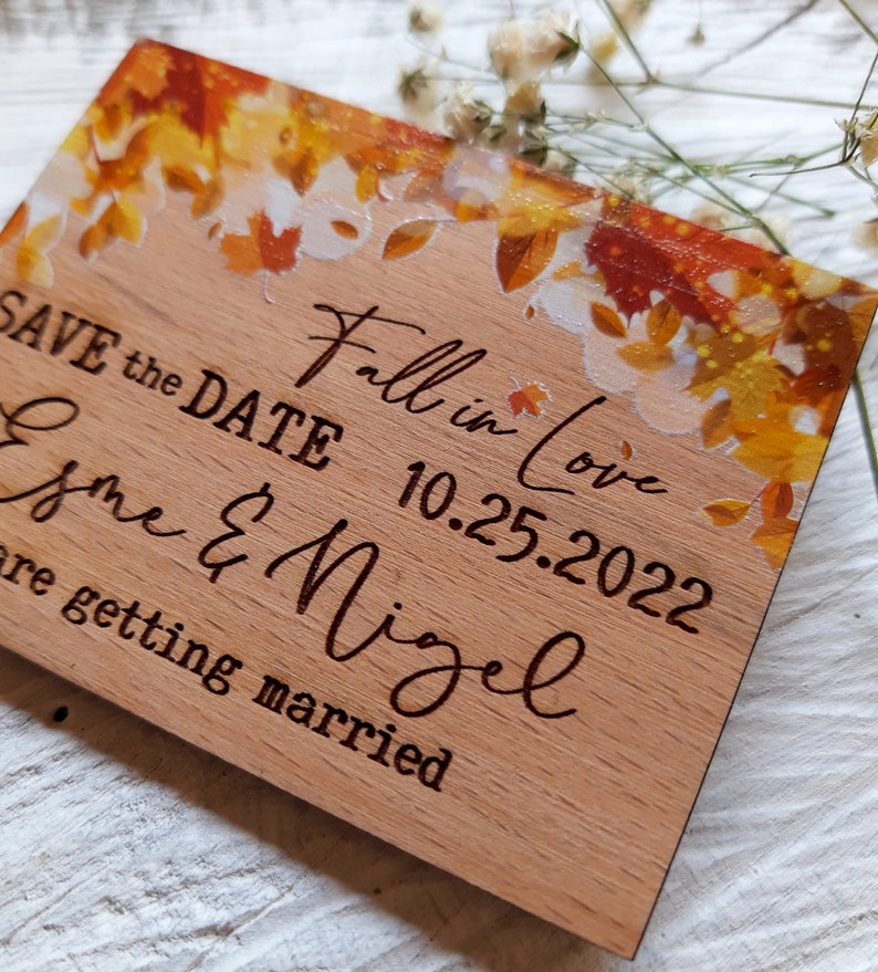 Save the Dates With Autumn Design, Save the Date Magnets, Rustic Wooden ...