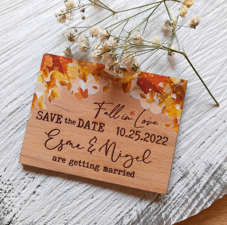 Save the Dates With Autumn Design, Save the Date Magnets, Rustic Wooden ...