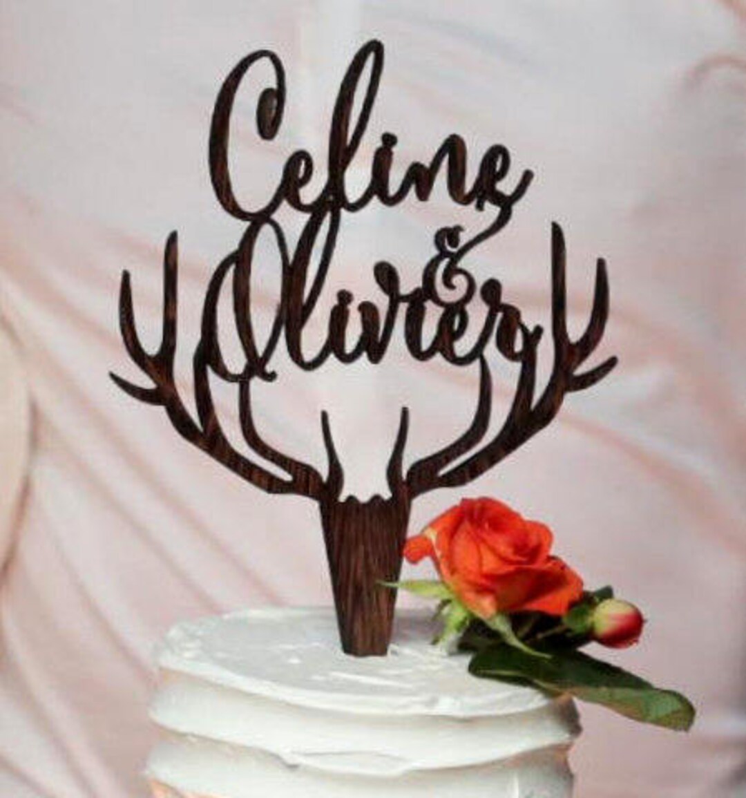 Wooden Deer Antlers Cake Topper, Custom Cake Topperwedding Cake Topper ...