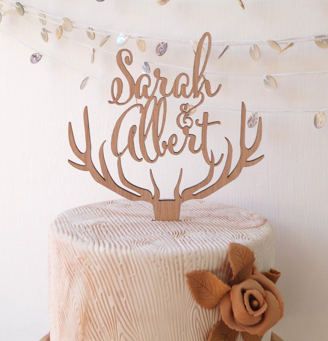 Wedding Cake Topper, Deer Antler Cake Topper, Rustic Wedding Cake ...