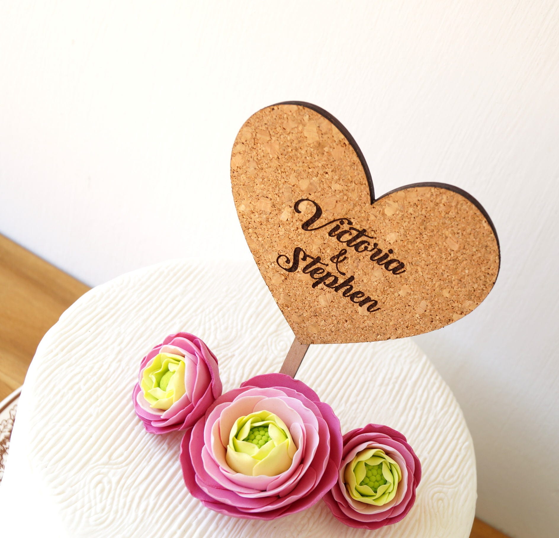 Heart cake topper custom wedding cake topper cork cake | Etsy