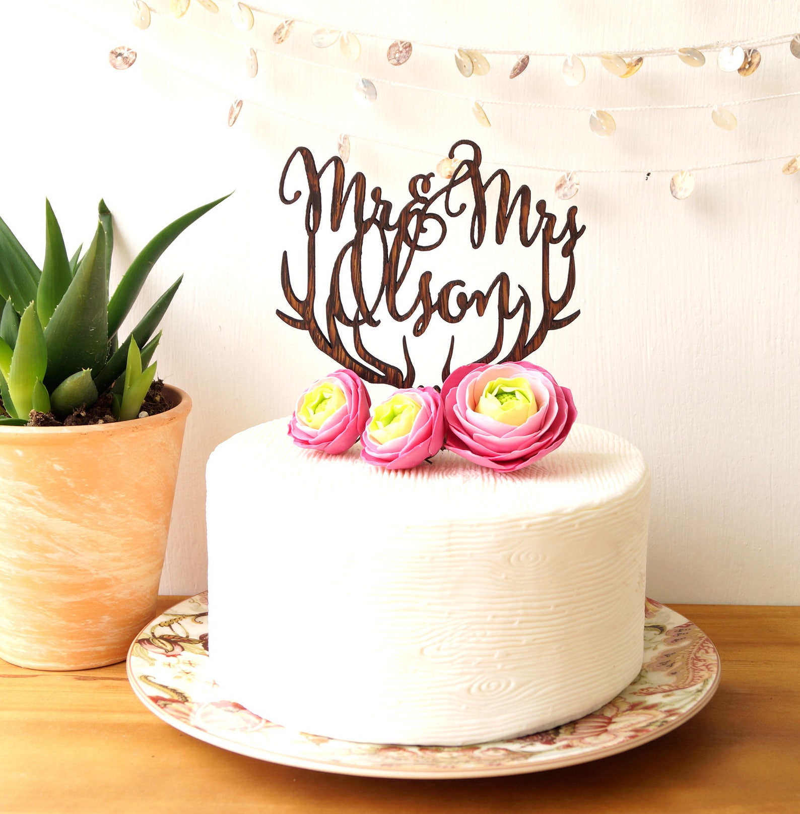 Antler Cake Topper - Antler Wedding Cake Topper - Deer Wedding Cake ...