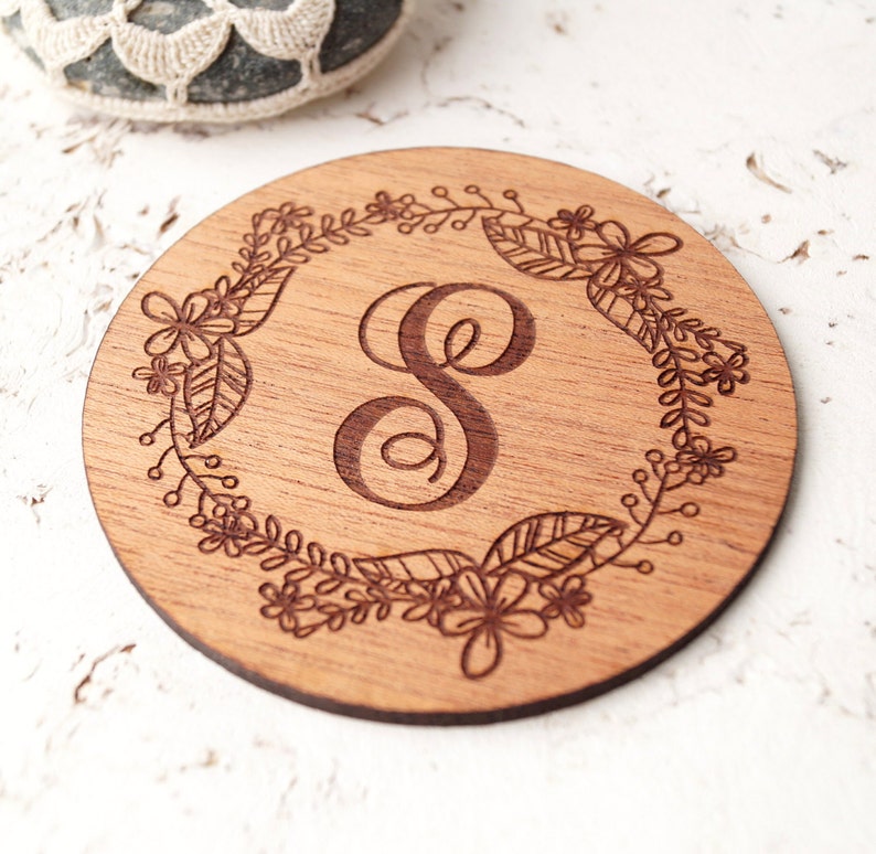 Monogram Wooden Coasters Personalized Custom Engraved Wood - Etsy