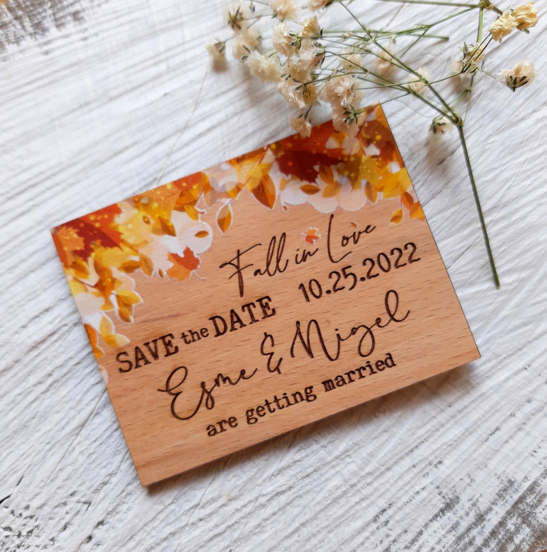 Save the Dates With Autumn Design, Save the Date Magnets, Rustic Wooden ...