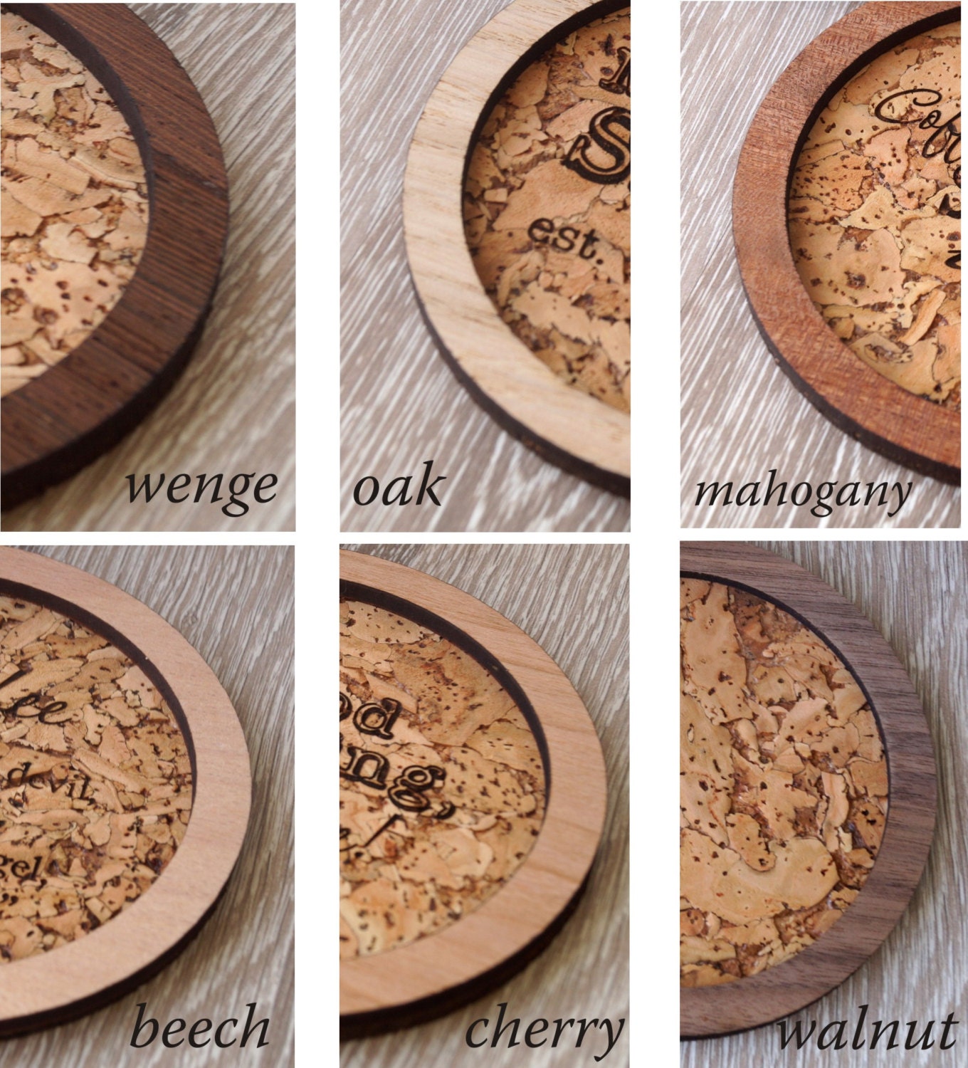 Personalized Wood and Cork Coasters Rustic Coasters Drink | Etsy