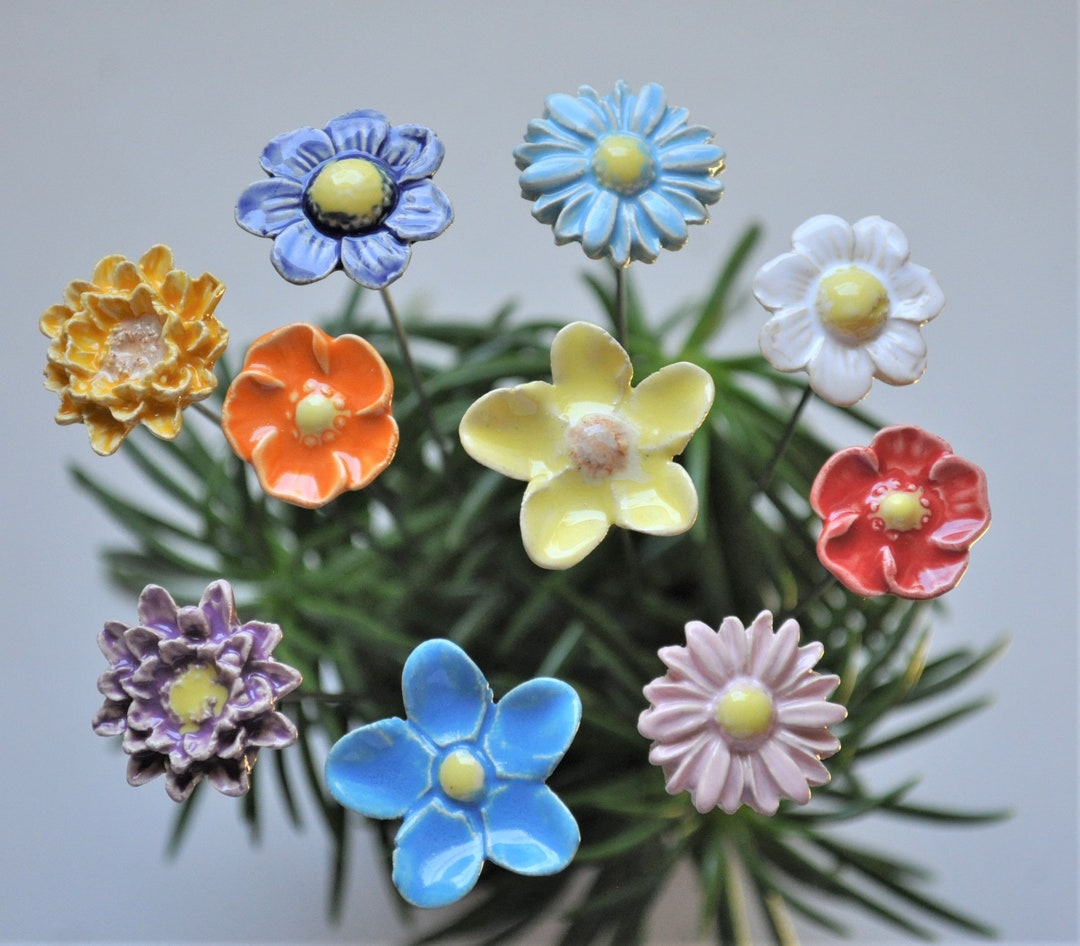 10 Ceramic Flowers Colorful Approx. 2.00 300 Cm From - Etsy