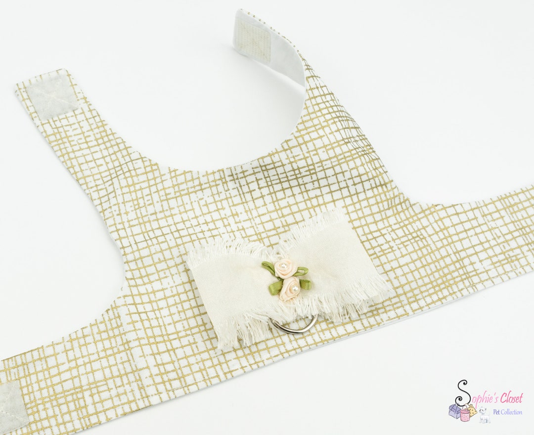 Gold Dog Harness: Cotton Pet Boutique Body Leash With Satin Flowers - Etsy