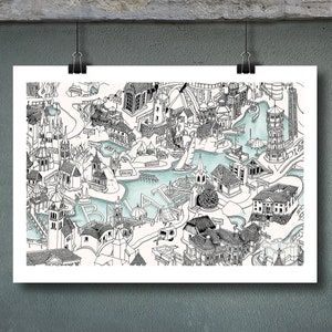 Balaton ART PRINT Panoramic Wall Art, Hungary Hand Drawn Map, Modern ...