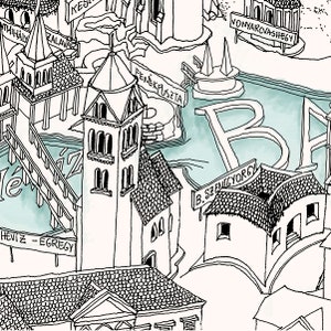 Balaton ART PRINT Panoramic Wall Art, Hungary Hand Drawn Map, Modern ...