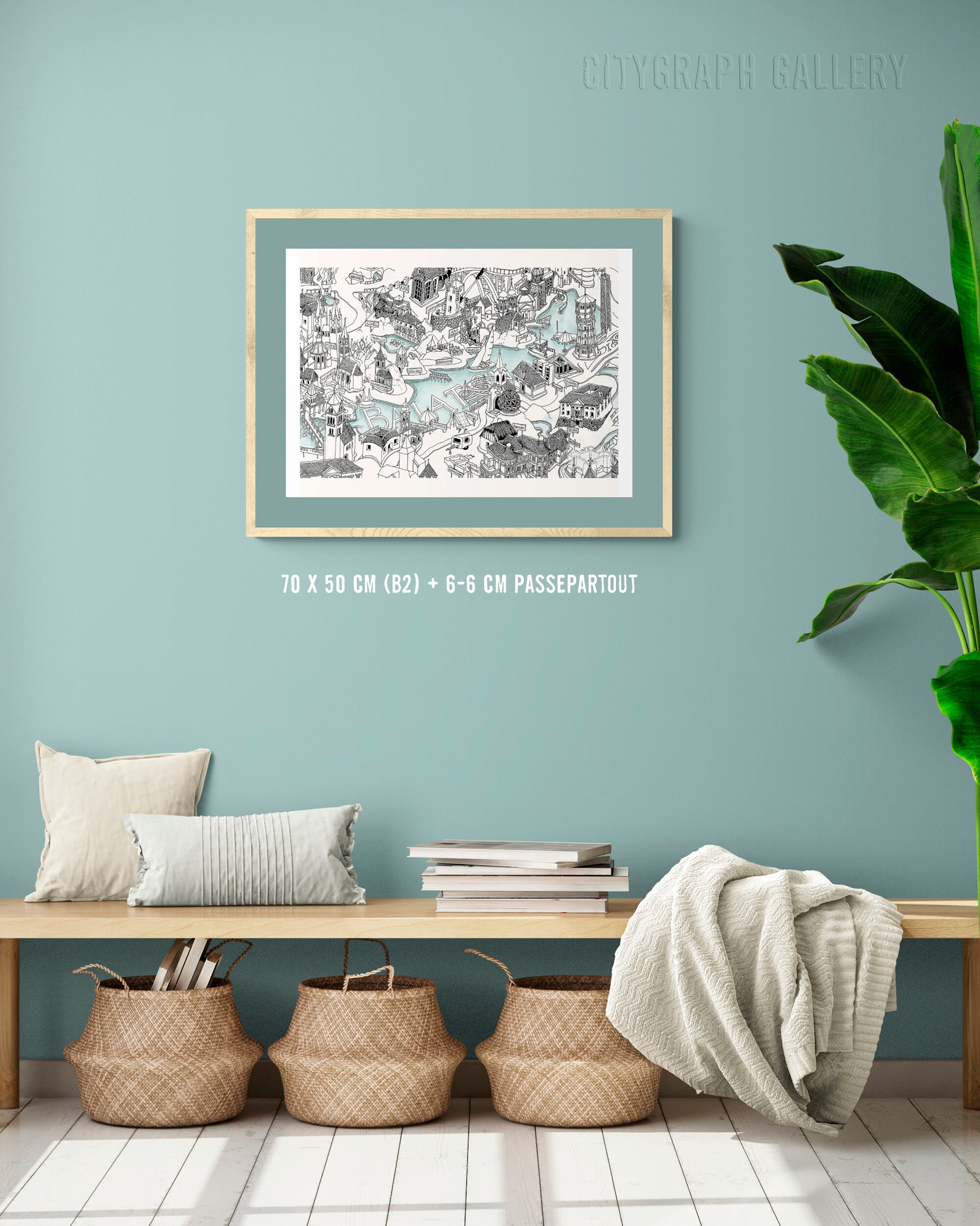 Balaton ART PRINT Panoramic Wall Art, Hungary Hand Drawn Map, Modern ...