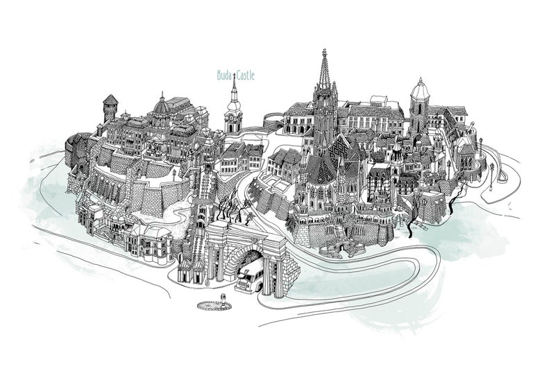 Budapest Print, Coloring Poster Buda Castle, Budapest Art, Digital ...