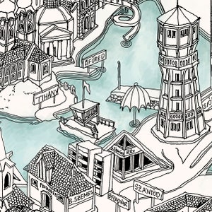 Balaton ART PRINT Panoramic Wall Art, Hungary Hand Drawn Map, Modern ...