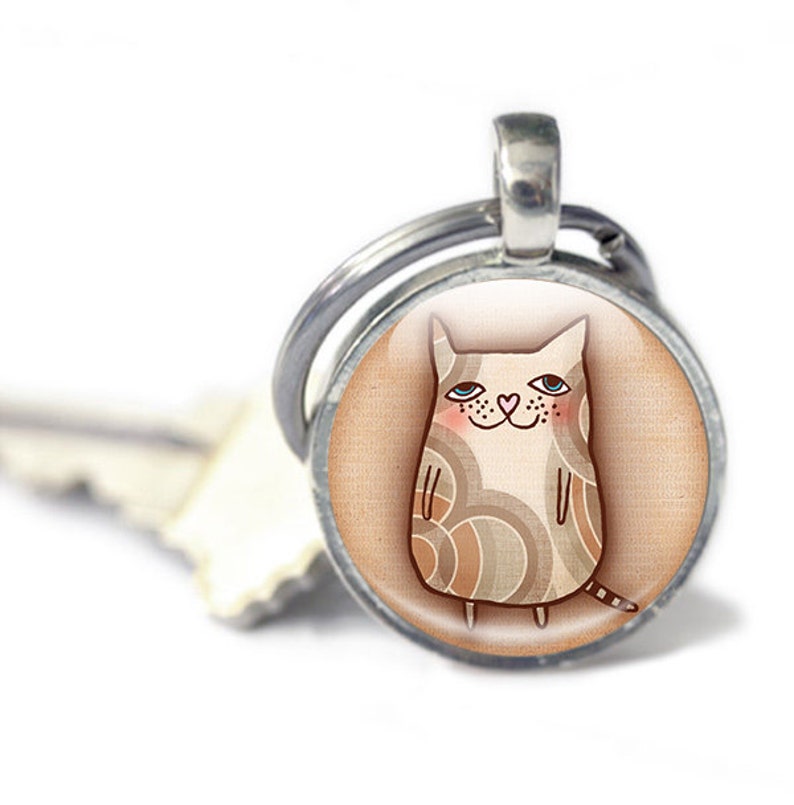 Cat Keyring Cartoon Cat Key Chain Gift for Cat Owner Glass | Etsy